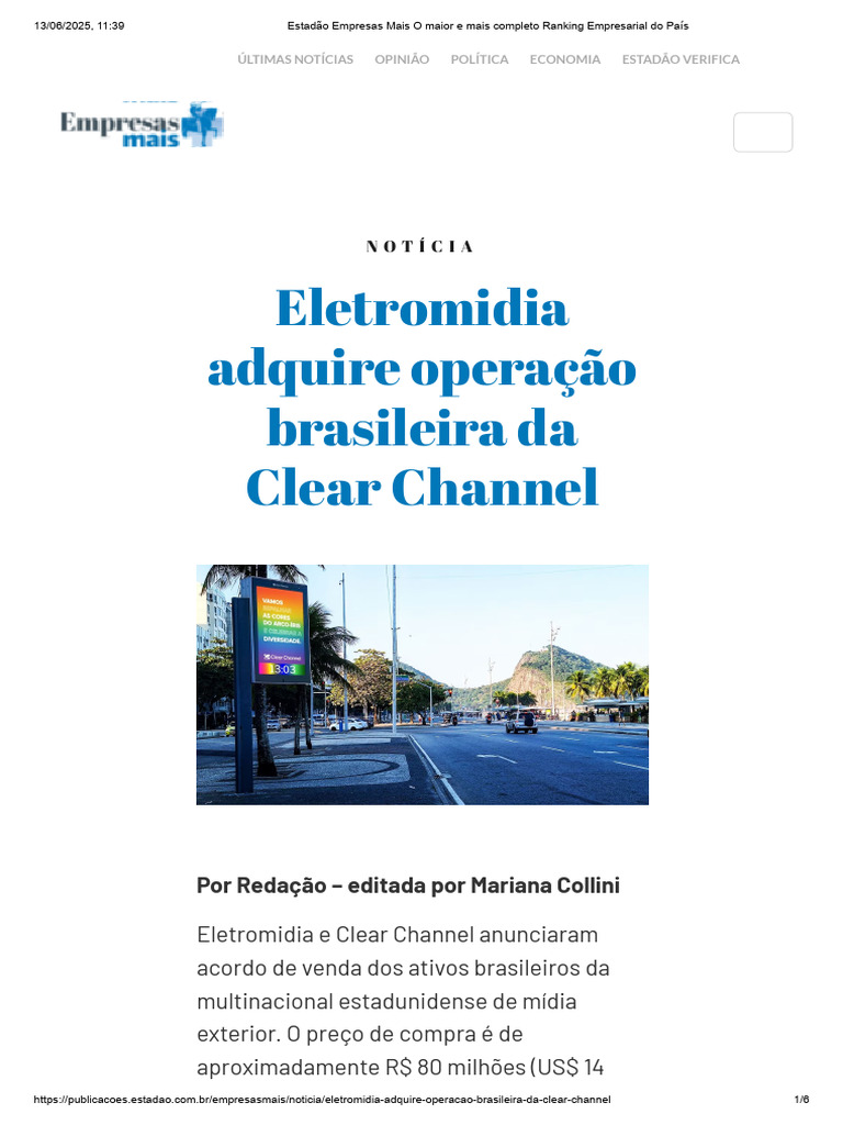 Eletromidia Compra Clear Channel Brasil | PDF | Business