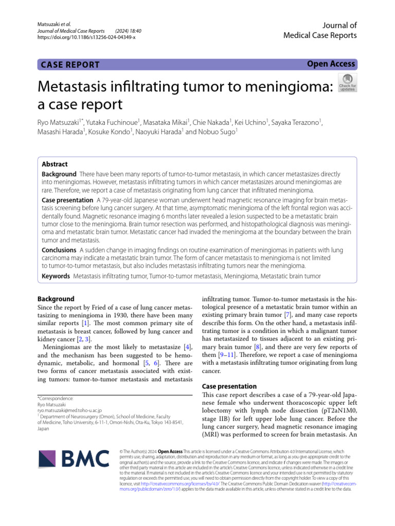 Lung Cancer Metastasis to Meningioma Case | PDF | Metastasis | Brain Tumor