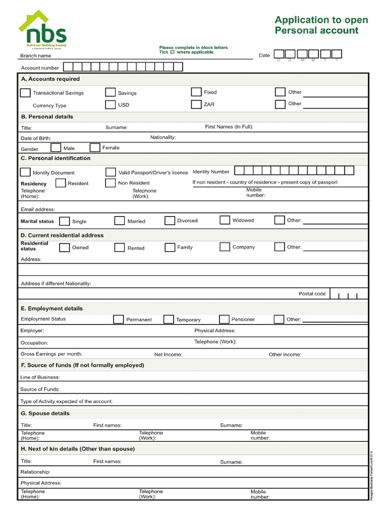 NBS Application For A Personal Account | PDF