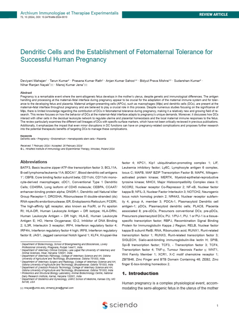 Dendritic Cells and The Establishment of Fetomaternal Tolerance For ...