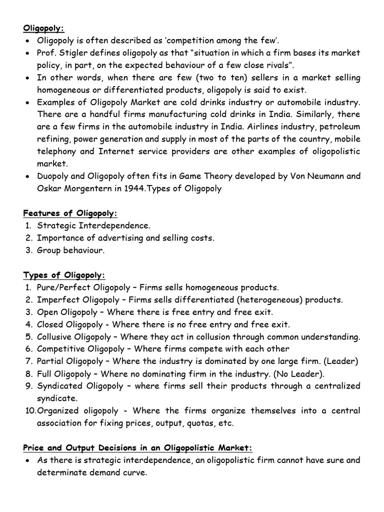 Types of Oligopoly Explained | PDF | Oligopoly | Business