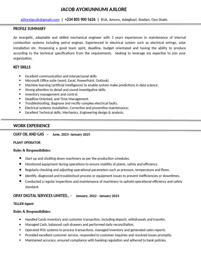Ajilore Jacob Updated CV Word | PDF