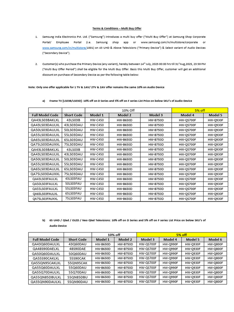 Samsung Multi Buy Offer Terms | PDF