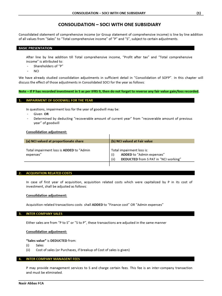 Consolidation Adjustments for SOCI | PDF | Depreciation | Consolidation ...