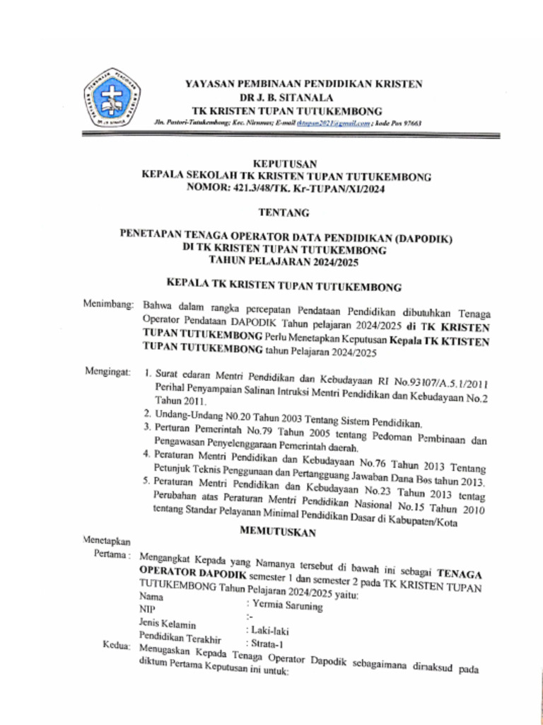 Contoh SK Operator Sekolah | PDF