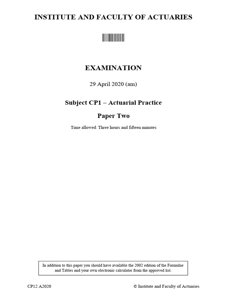 CP1 Paper 2 Exam Exam Report 2020-2023 | PDF | Insurance | Risk