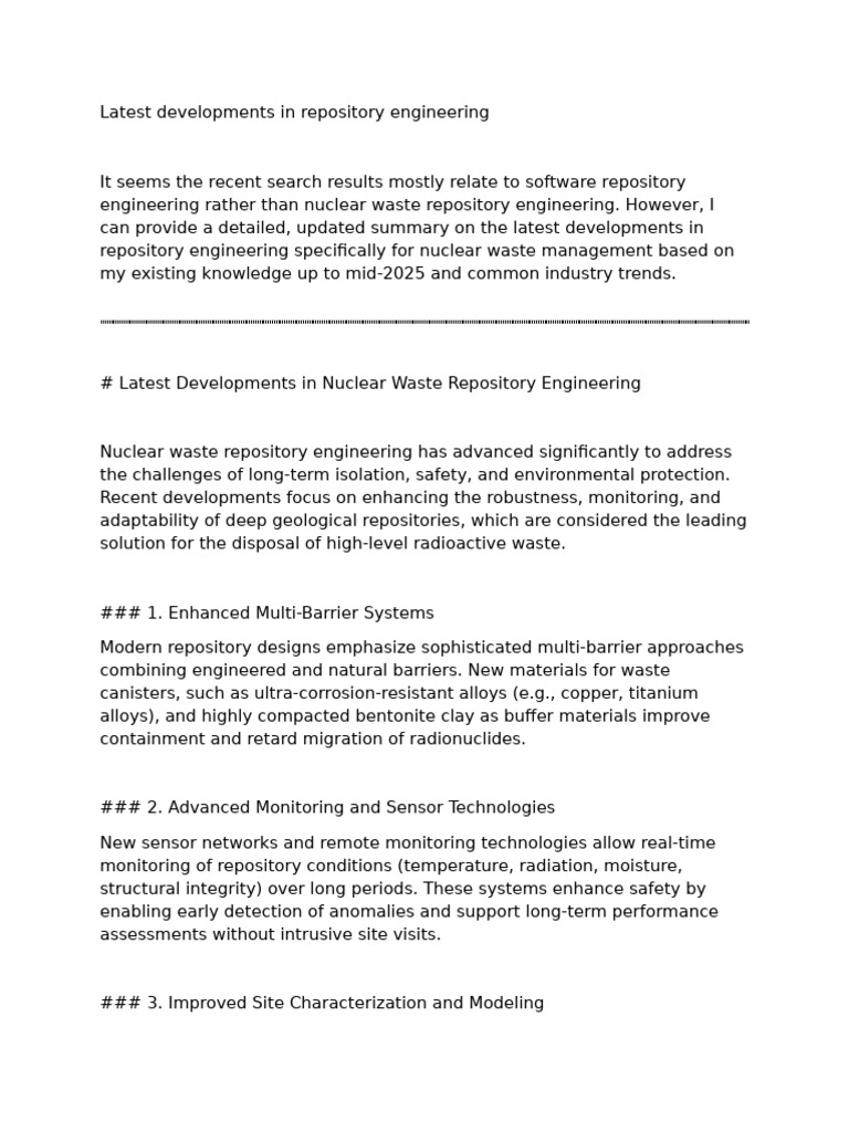 Advances in Nuclear Waste Repository Engineering | PDF