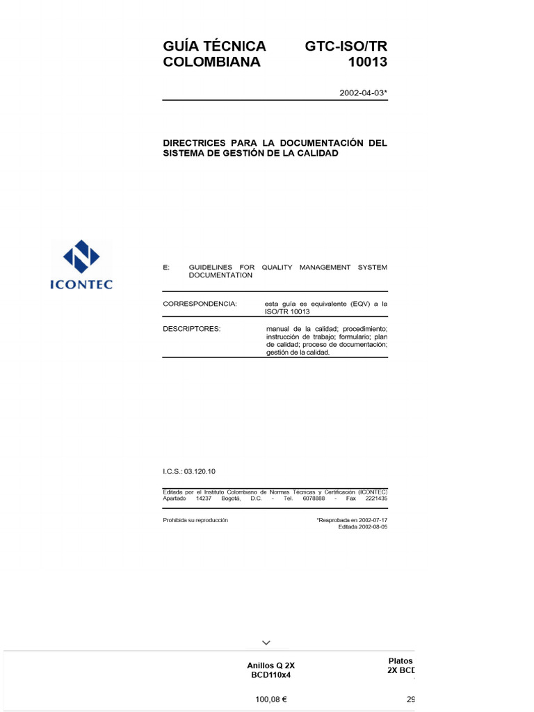 Gtc Iso Tr 10013 Guía Para La Documentación Del Sistema De Calidad