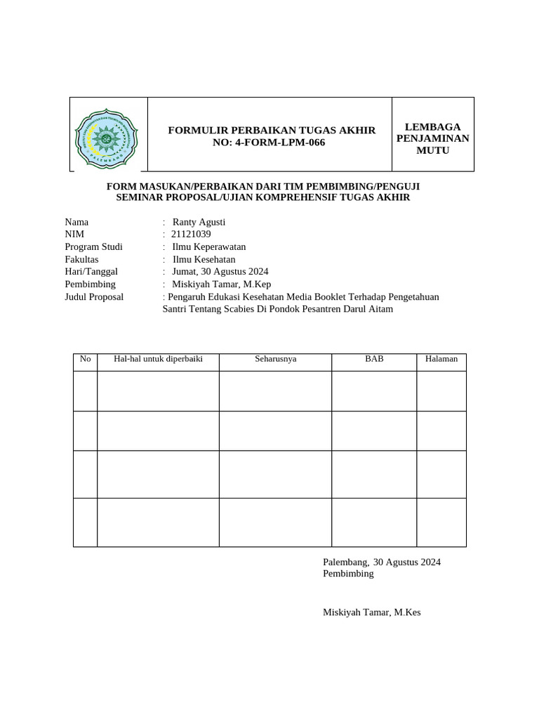 Form Perbaikan Nilai 2 | PDF