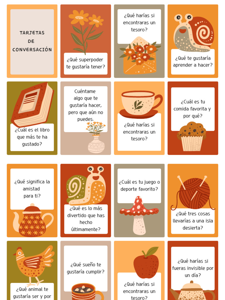 Tarjetas Educativas de Conversación para Niños Ilustrativo Colorido | PDF