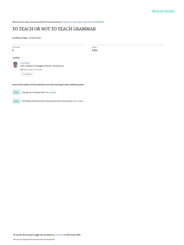 To Teach or Not To Teach Grammar | PDF | Second Language | Learning