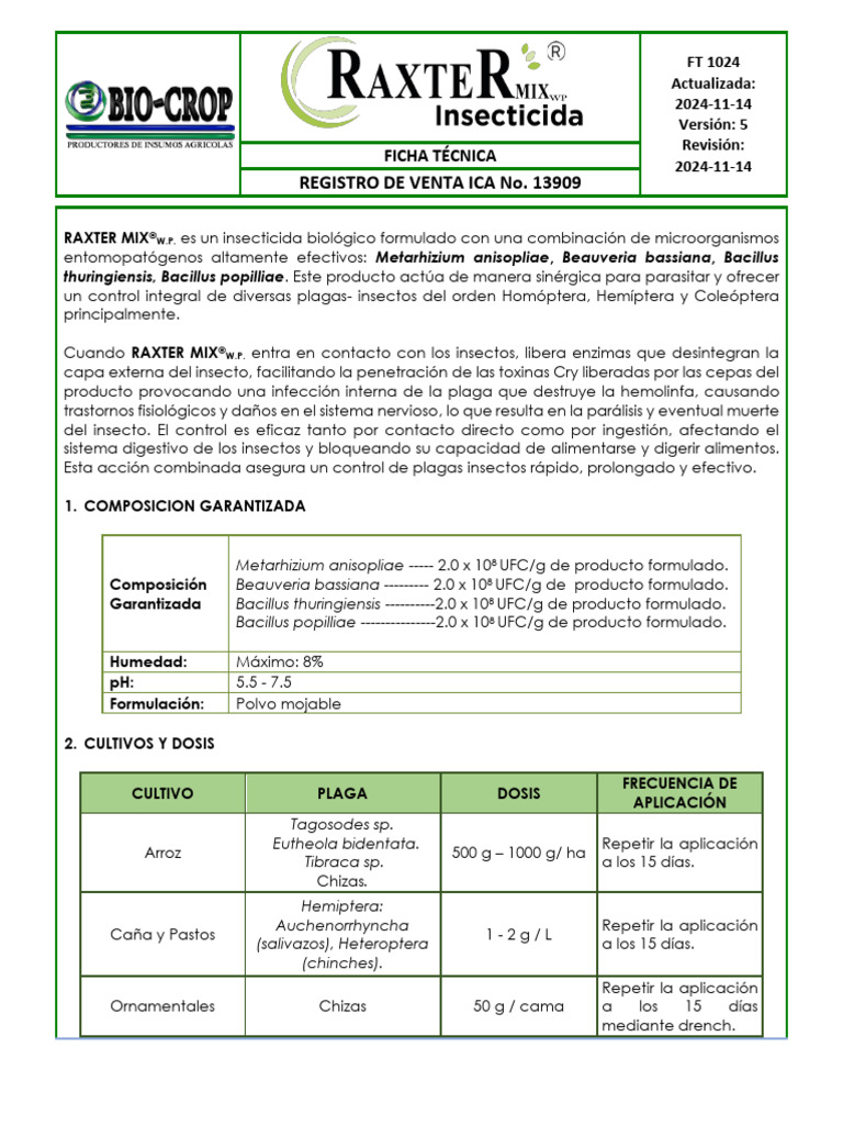 Ficha Técnica Raxter Mix® W.P. | PDF | Insectos