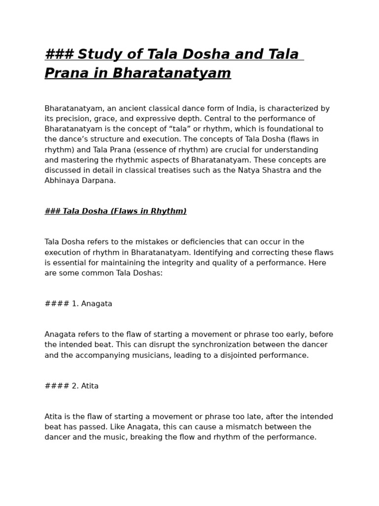 Study of Tala Dosha and Tala Prana in Bharatanatyam | PDF | Rhythm | Dances