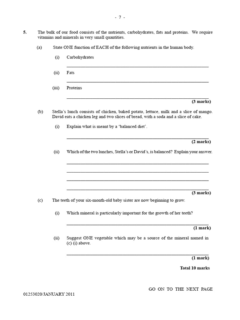 Food and Nutrition Exam Questions | PDF | Dieting | Malnutrition