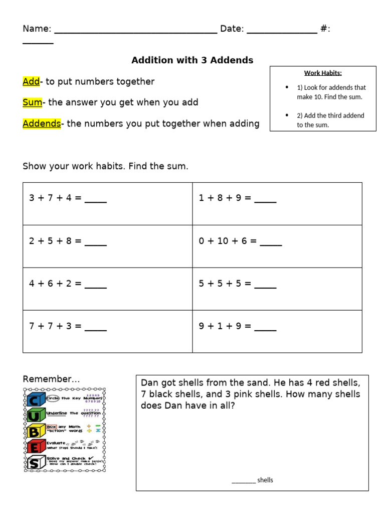 3 Addends - CW | PDF