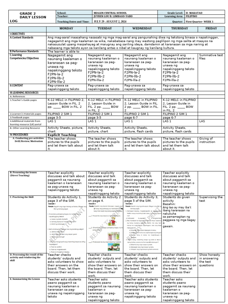 Filipino DLL q1 Week 1 1 | PDF