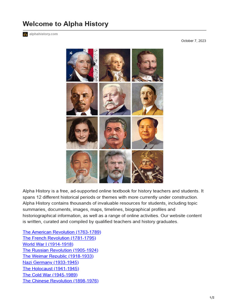 Overview of Alpha History Resources | PDF