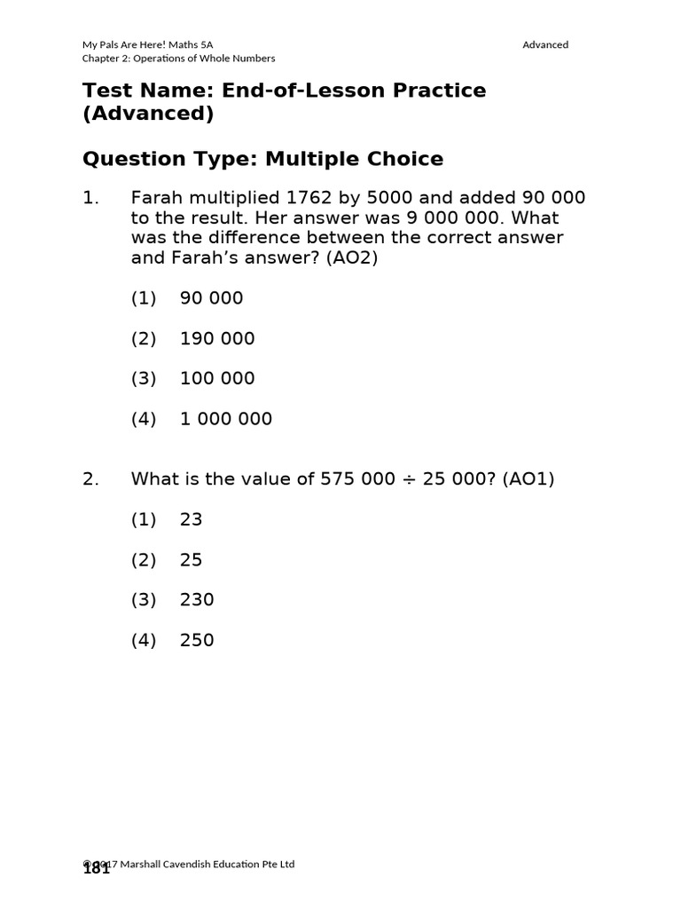 61 MPAH 5A 02 End of Lesson Practice Advanced-2 | PDF