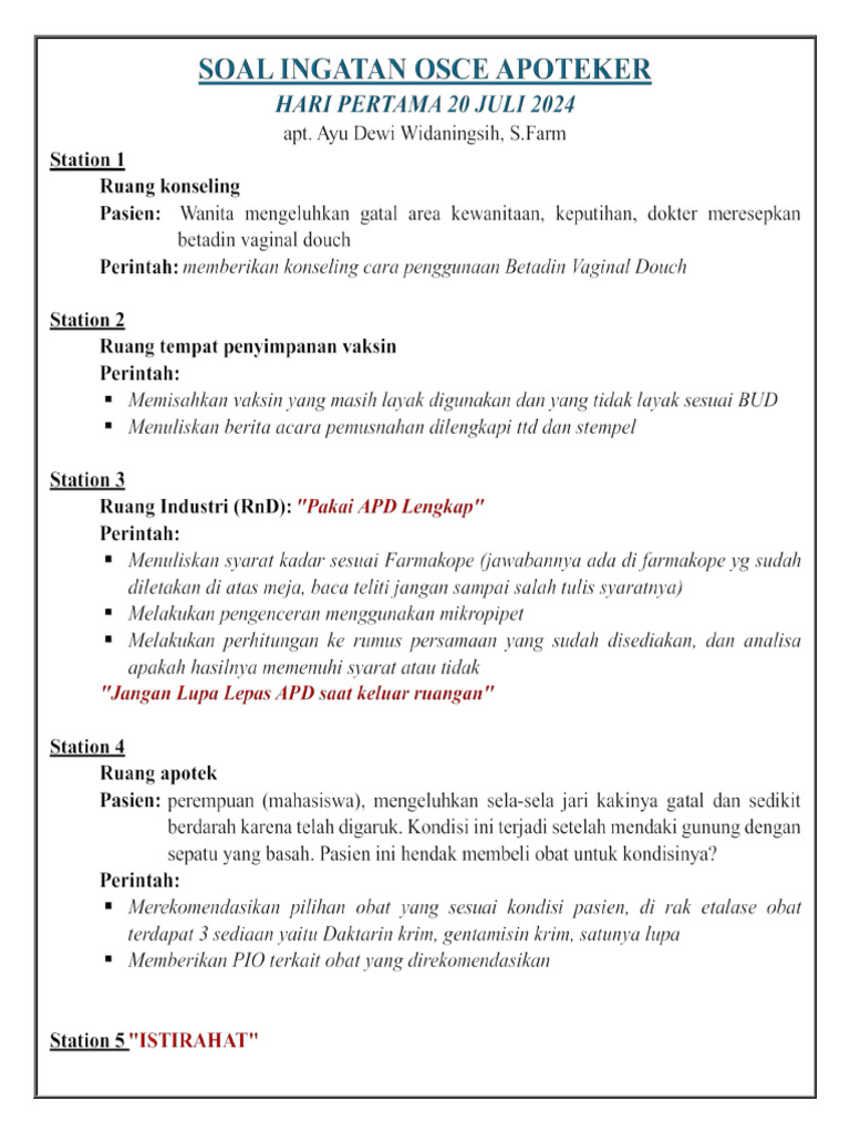 Soal Ingatan Osce Apoteker | PDF
