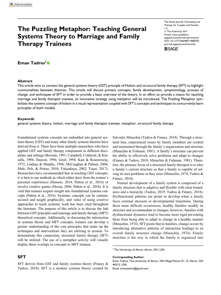 Teaching Systems Theory in Therapy | PDF | Family Therapy | Systems Theory