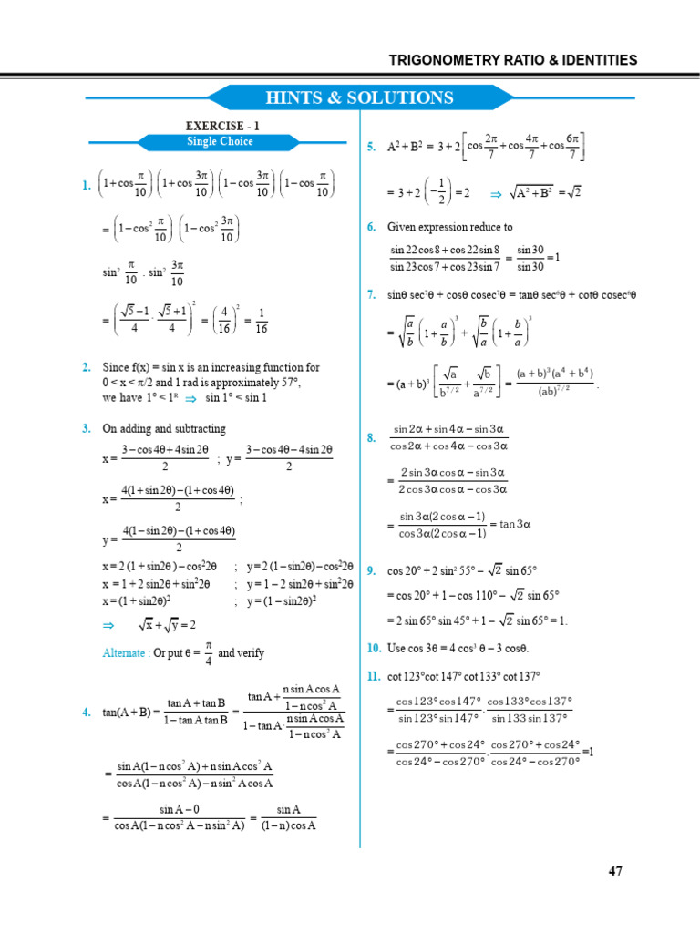 XI - Maths - Module-2 Trigo Ph.1 (Solution) | PDF | Elementary Geometry ...