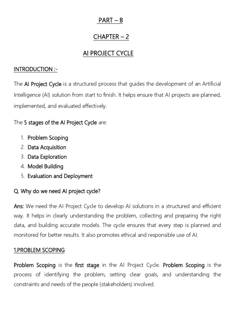 Part B Chapter 2 (AI Project Cycle) | PDF | Machine Learning ...