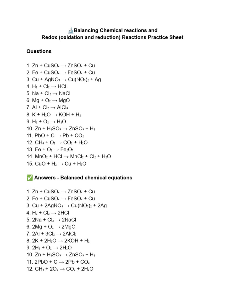 Redox & Balancing Equations | PDF