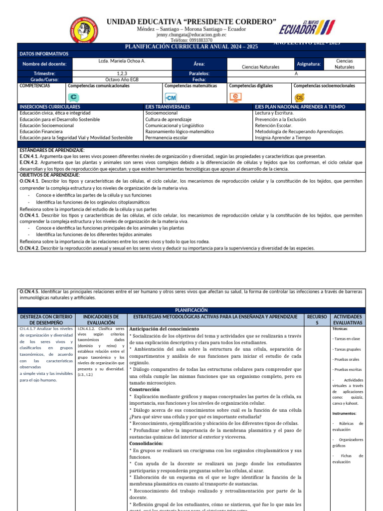 PCA CCNN 8VO | PDF | Biología Celular) | Reproducción