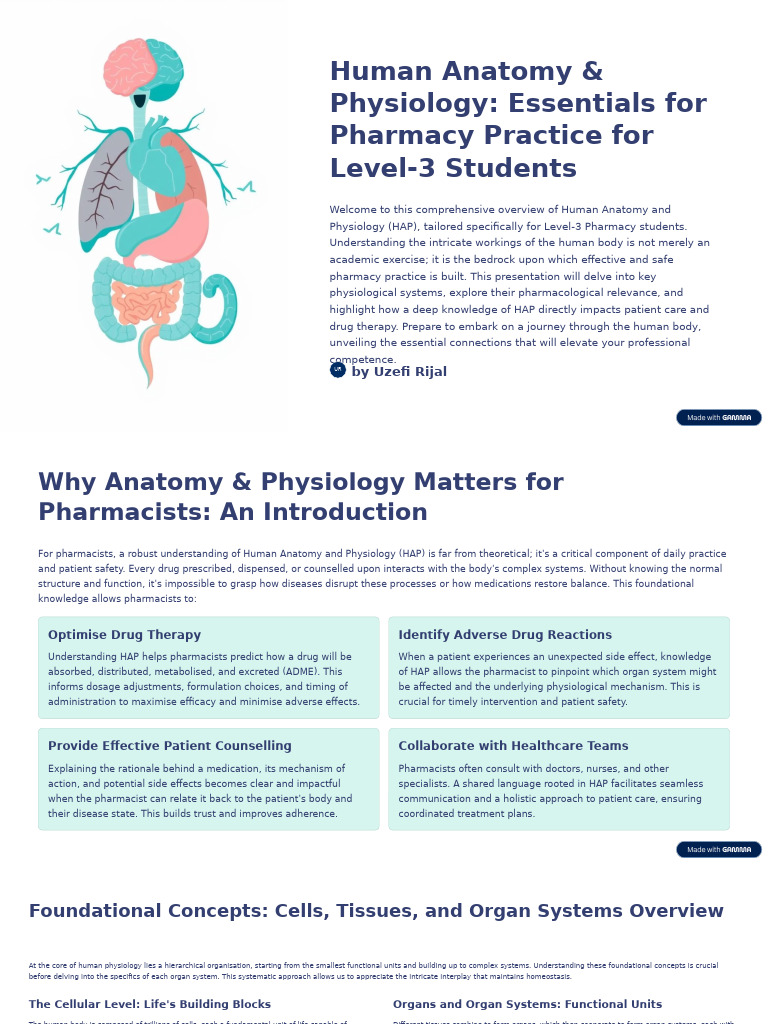 Human Anatomy and Physiology Essentials For Pharmacy Practice For Level ...