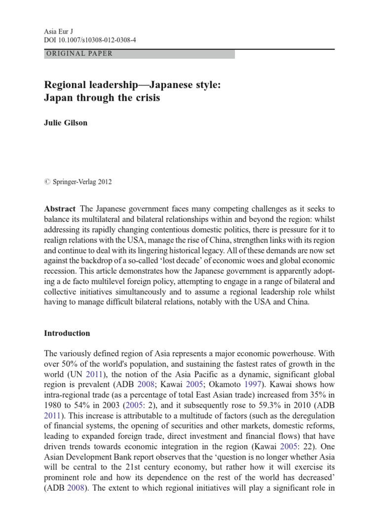 Regional Leadership - Japanese Style: Japan Through The Crisis | PDF ...