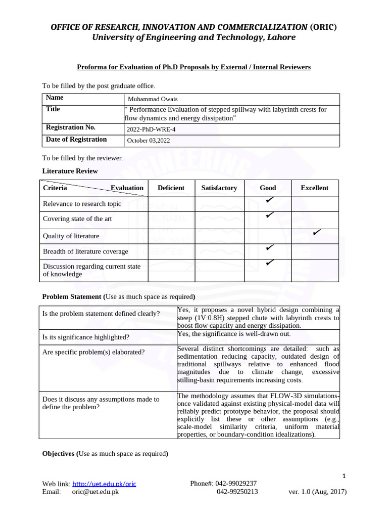 PhD Proposal Evaluation for Flow Dynamics | PDF | Spillway