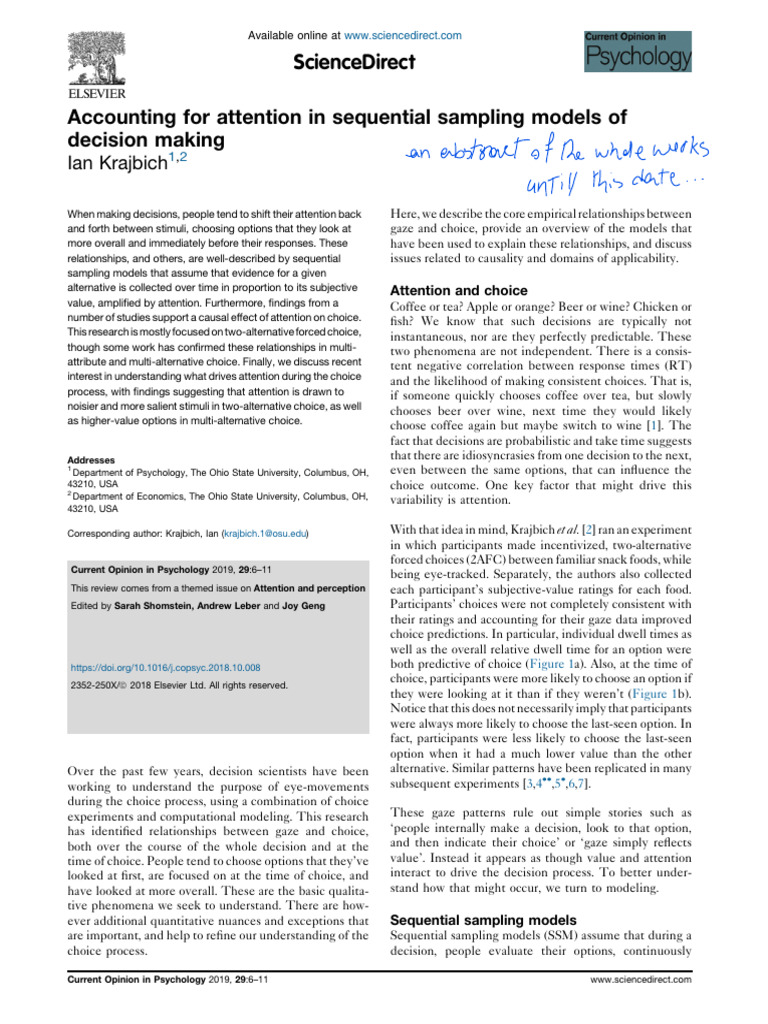 Kraibich - Accounting For Attention in Sequential Sampling Models of Decision Making | PDF ...