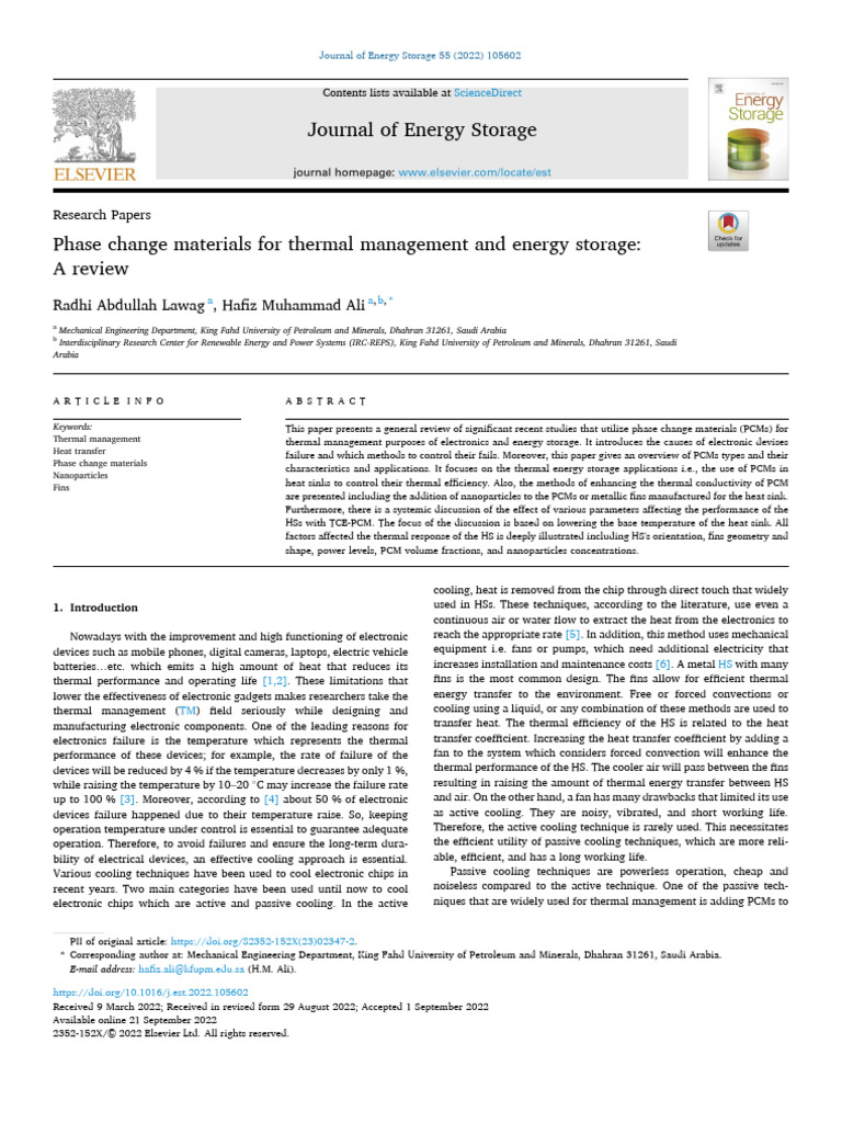 Phase Change Materials for Energy Storage | PDF | Heat | Heat Transfer