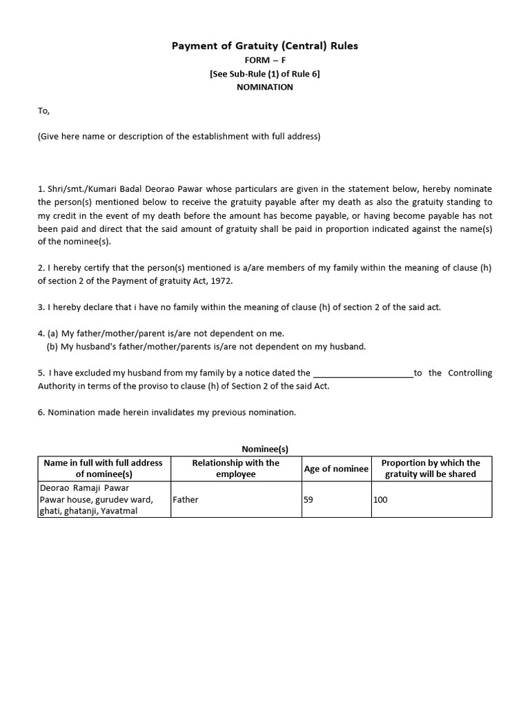 3.1 82 7 Gratuity Nomination Form 1750345782 | PDF