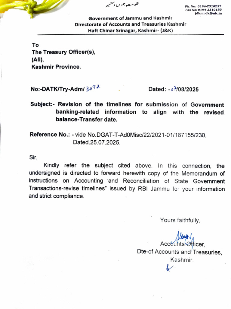 Revision of The Timelines For Submission of Government Banking ...