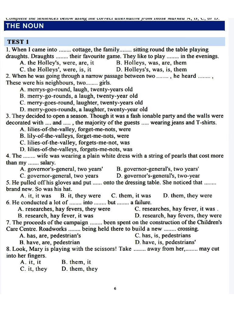Noun Tests Gözəl Müəllimə. | PDF