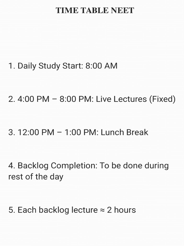Neet Time Table | PDF