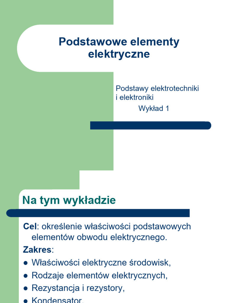 W1 - Podstawowe Elementy Obwodów | PDF