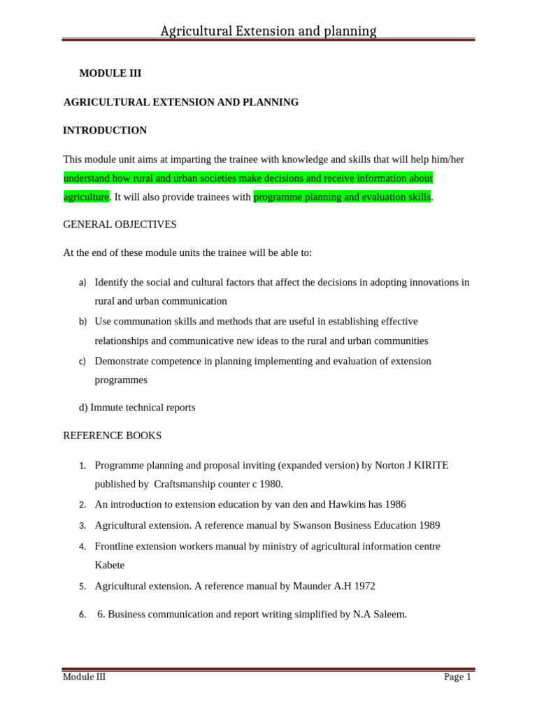 Agr. Extension Planning Module 111 | PDF | Survey Methodology | Vegetables