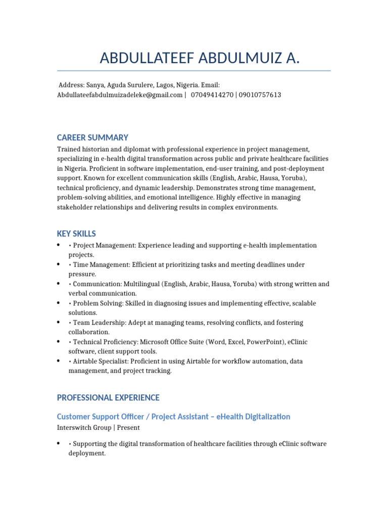 Abdulmuiz, A. CV. 2025 | PDF | Leadership | Project Management