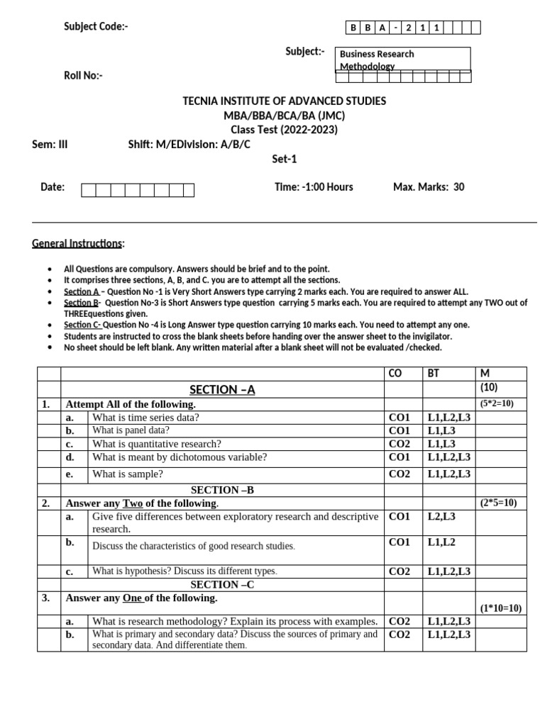 BBA 211 BRM Paper Set 2 | PDF | Procedural Knowledge | Science