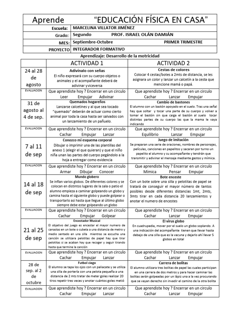Aprende en Casa 2° Grado Educacion Fisica 2021 | PDF