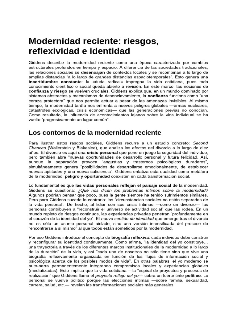 Modernidad reciente: identidad y riesgos | PDF | Sociología | Modernidad