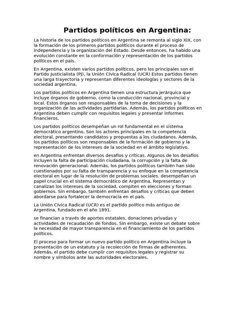 Partidos Políticos Actuales en Argentina | PDF | Democracia ...