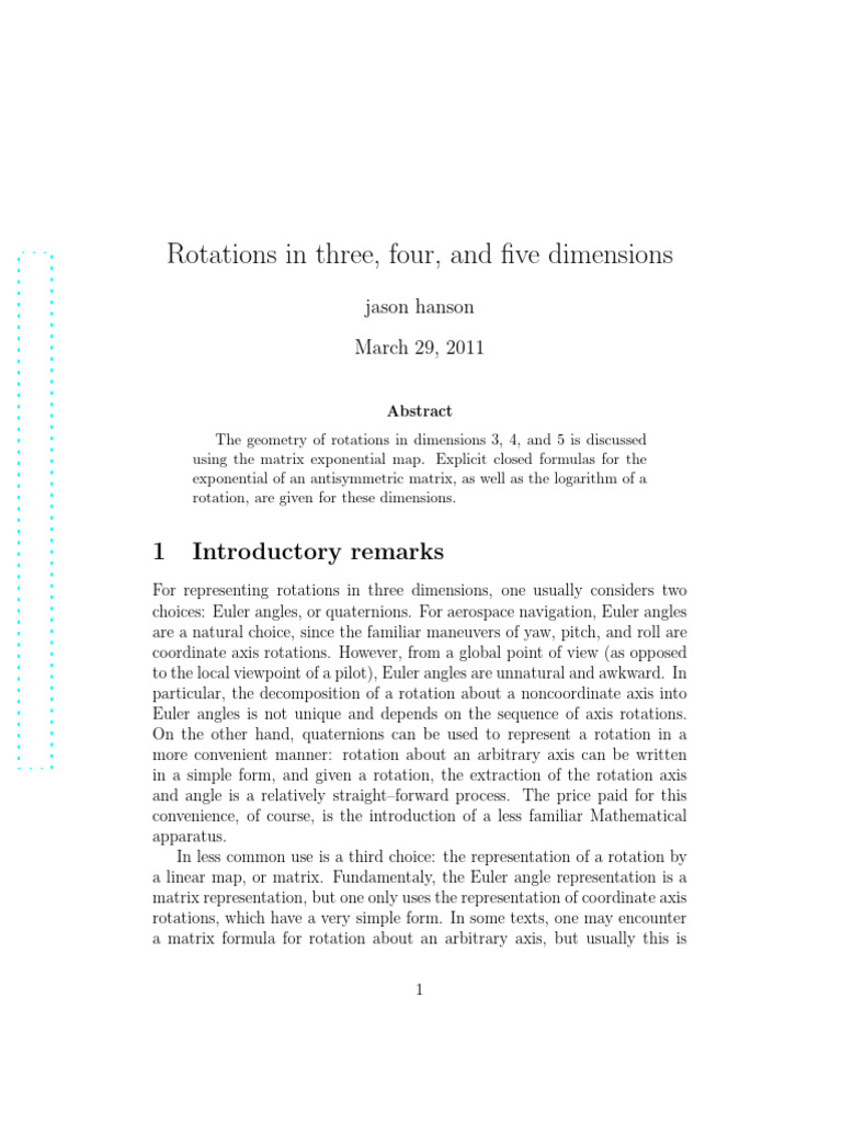 Rotations in Dimensions by Jason Hanson | PDF | Matrix (Mathematics ...