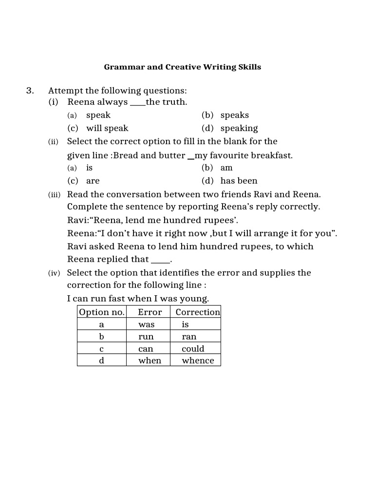 Grammar and Creative Writing Skills 1 | PDF