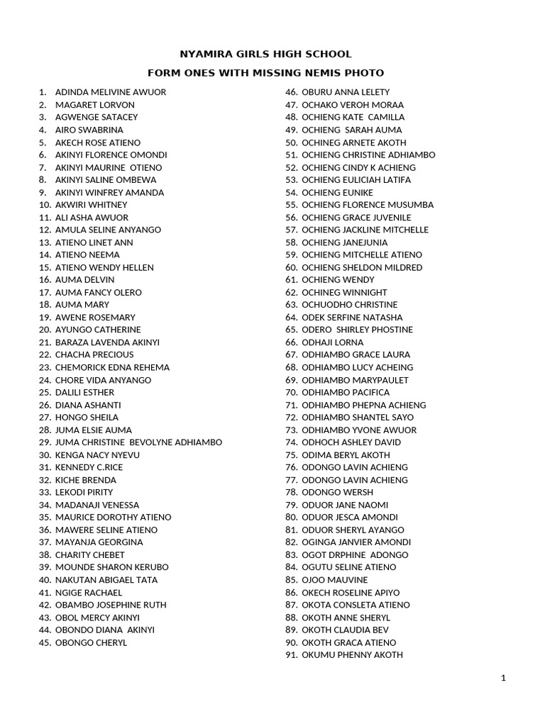 NEMIS MISSING PHOTOS LIST | PDF