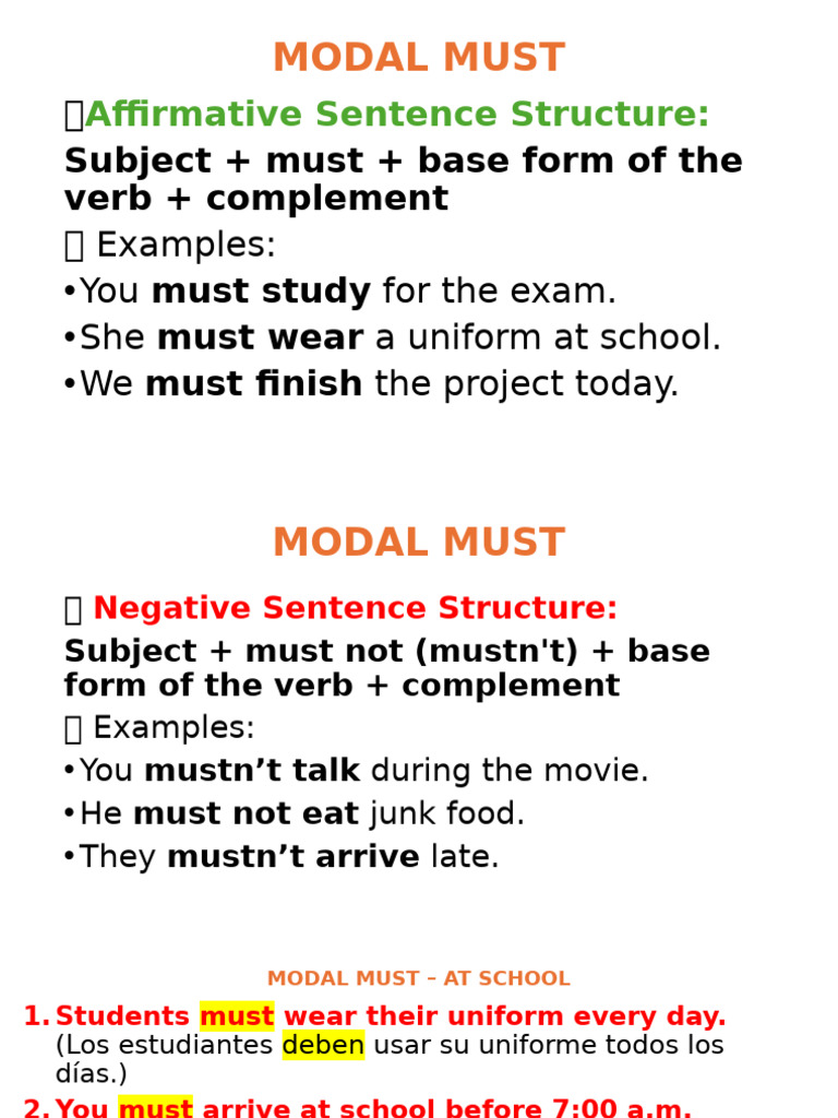 Must and Must Not Sentence Examples | PDF