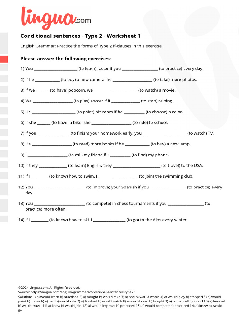 Type 2 Conditional Sentences Worksheet | PDF