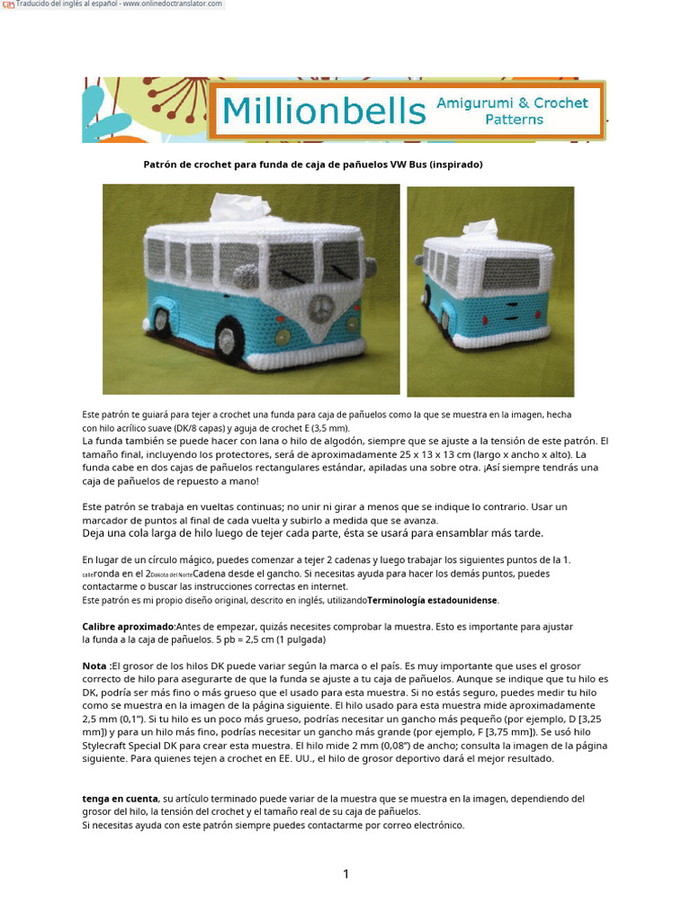 Funda de Pañuelos en Crochet VW Bus | PDF | Tejer | Vehículo de motor